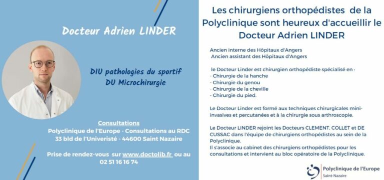 BIENVENUE au Docteur Adrien LINDER - Polyclinique de l'Europe - Saint ...